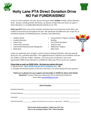 Fillable Online Holly Lane PTA Direct Donation Drive NO Fall ... Fax ...