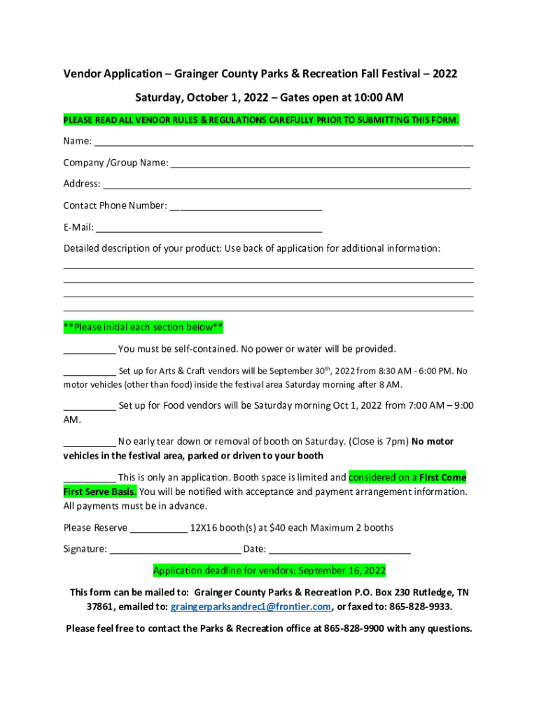 Fillable Online Fall Festival Arts & Crafts Vendor Registration Form ...