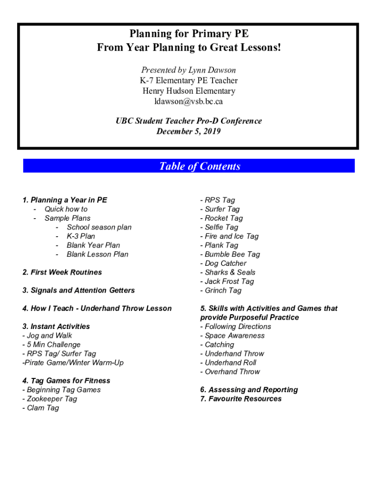 Fillable Online teach-educ sites olt ubc Planning for Primary PE From ...
