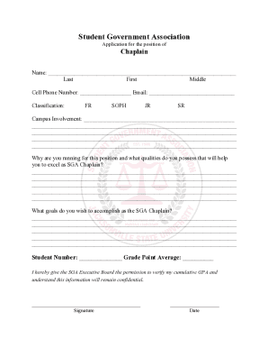 Fillable Online Student Government Association Involvement Form Fax ...