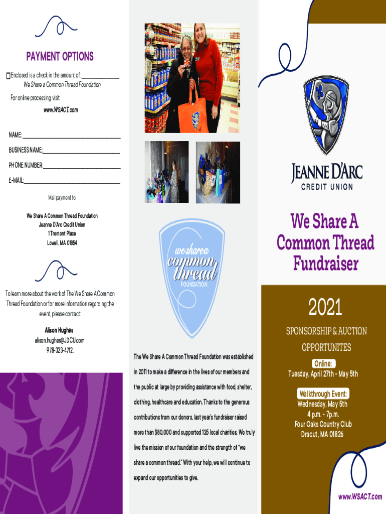 Fillable Online Jeanne D'arc Credit Union's We Share A Common Thread ...
