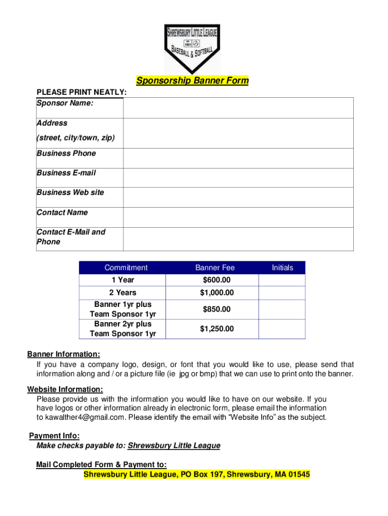 Fillable Online Sponsorship Banner Form Fax Email Print - pdfFiller