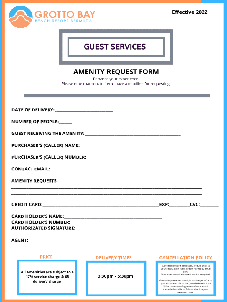 Fillable Online Room Amenity Request Form 2022 Fax Email Print - pdfFiller