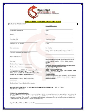 Fillable Online COBRA Data Gathering Sheet.docx Fax Email Print - pdfFiller