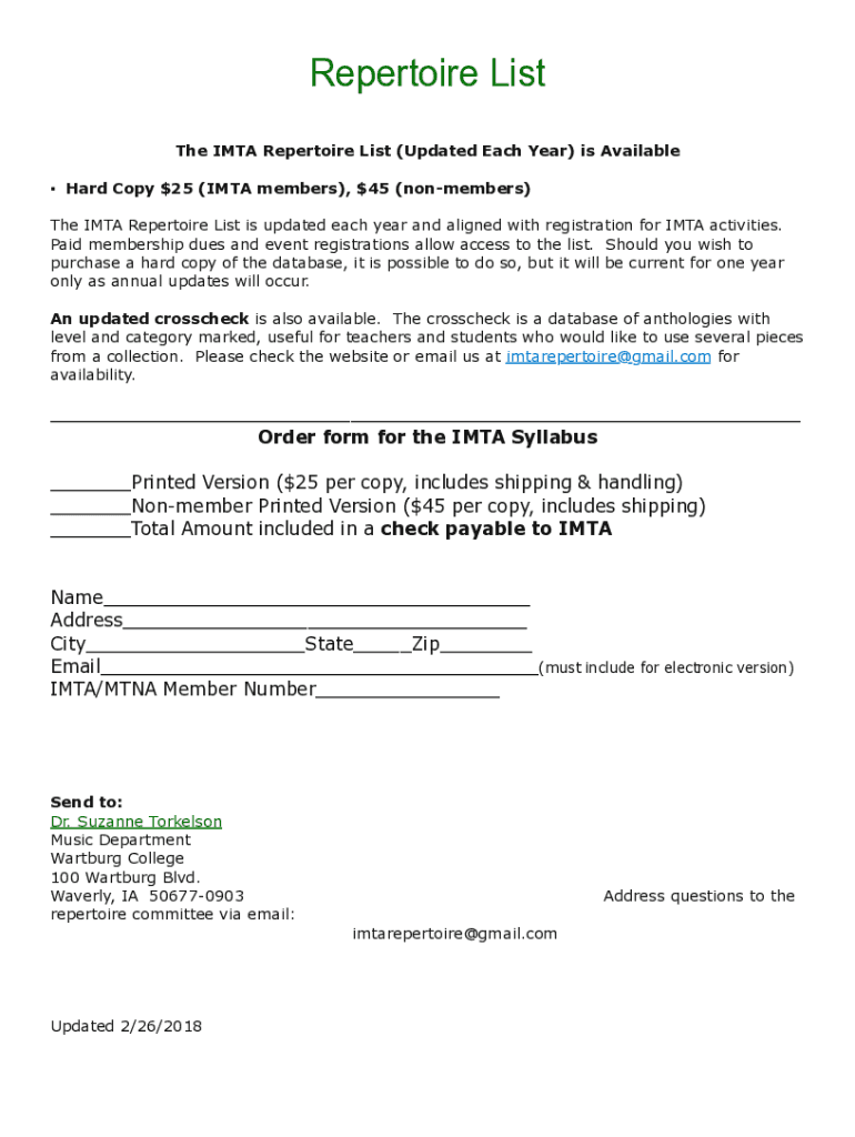 Fillable Online Imta repertoire list: Fill out & sign online Fax Email ...