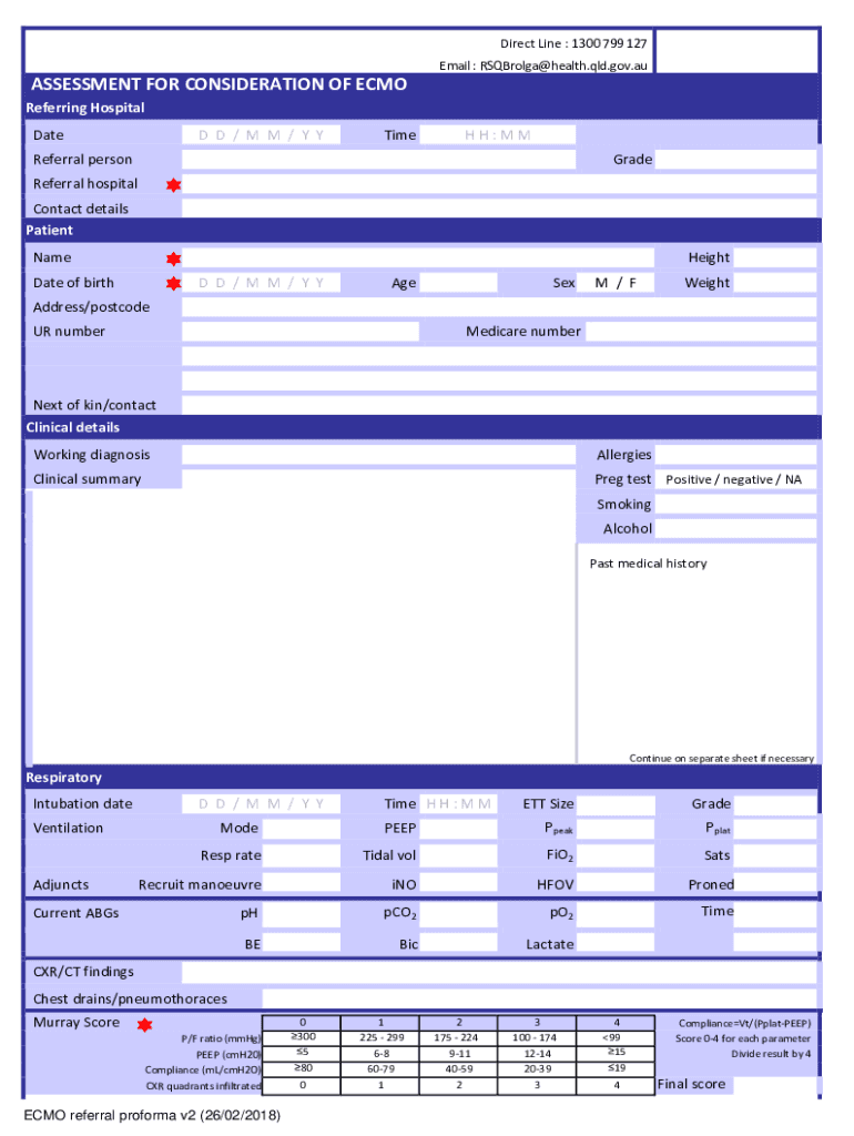 Fillable Online ECMO referral form. ECMO retrievals Fax Email Print ...