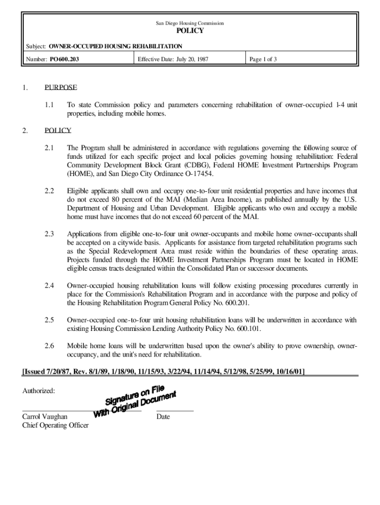 Fillable Online Owner-Occupied Housing Rehabilitation - PO600.203 ...