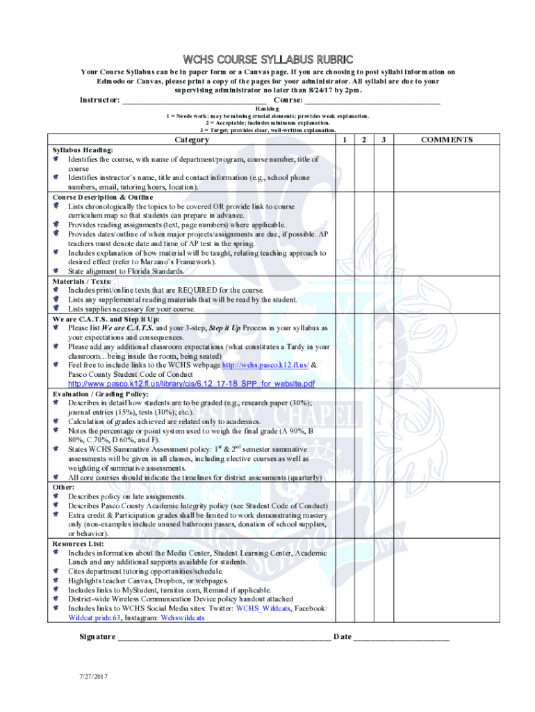 Fillable Online wchs pasco k12 fl Hybrid Course Syllabus Template Fax ...