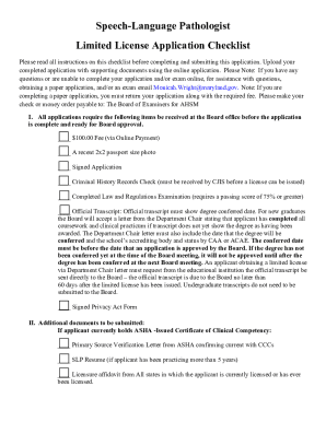 Fillable Online Fillable Speech-Language Pathologist Limited License ...