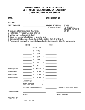 Fillable Online extracurricular student activity - cash receipt ...