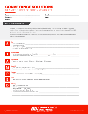 Fillable Online STAMPED Hose Worksheet - Mi Conveyance Solutions Fax Email Print - pdfFiller