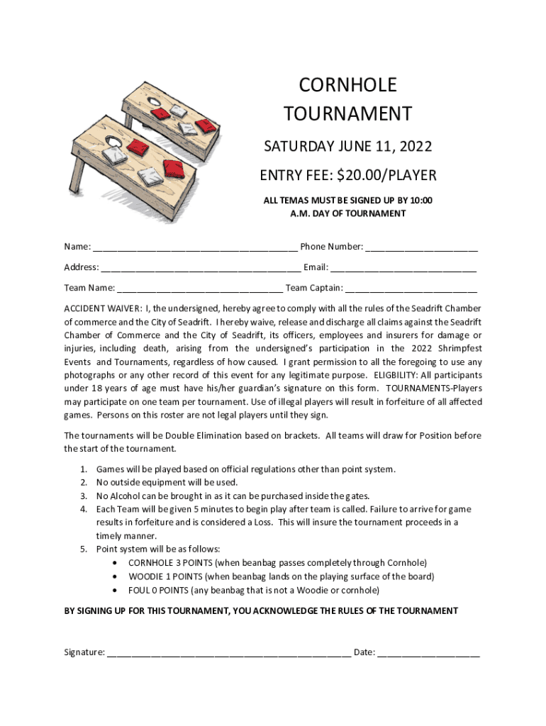 Fillable Online GCYR 1st Annual Cornhole Tournament Fax Email Print ...