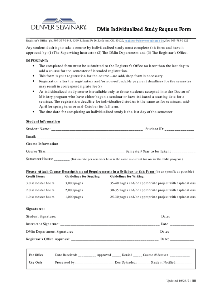 Fillable Online DMin Individualized Study Request Form Fax Email Print ...