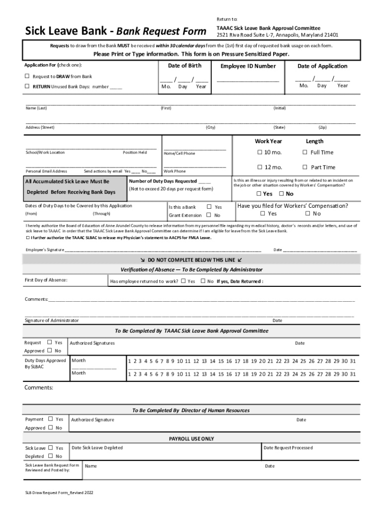 Fillable Online Sick Leave Bank - Bank Request Form Fax Email Print ...