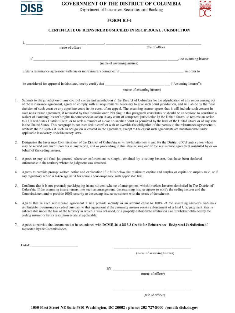 Fillable Online disb dc FORM RJ-1 - Washington D.C. Department of ...