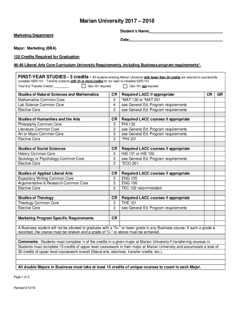 Fillable Online Marketing Major Program Sheet.pdf Fax Email Print ...
