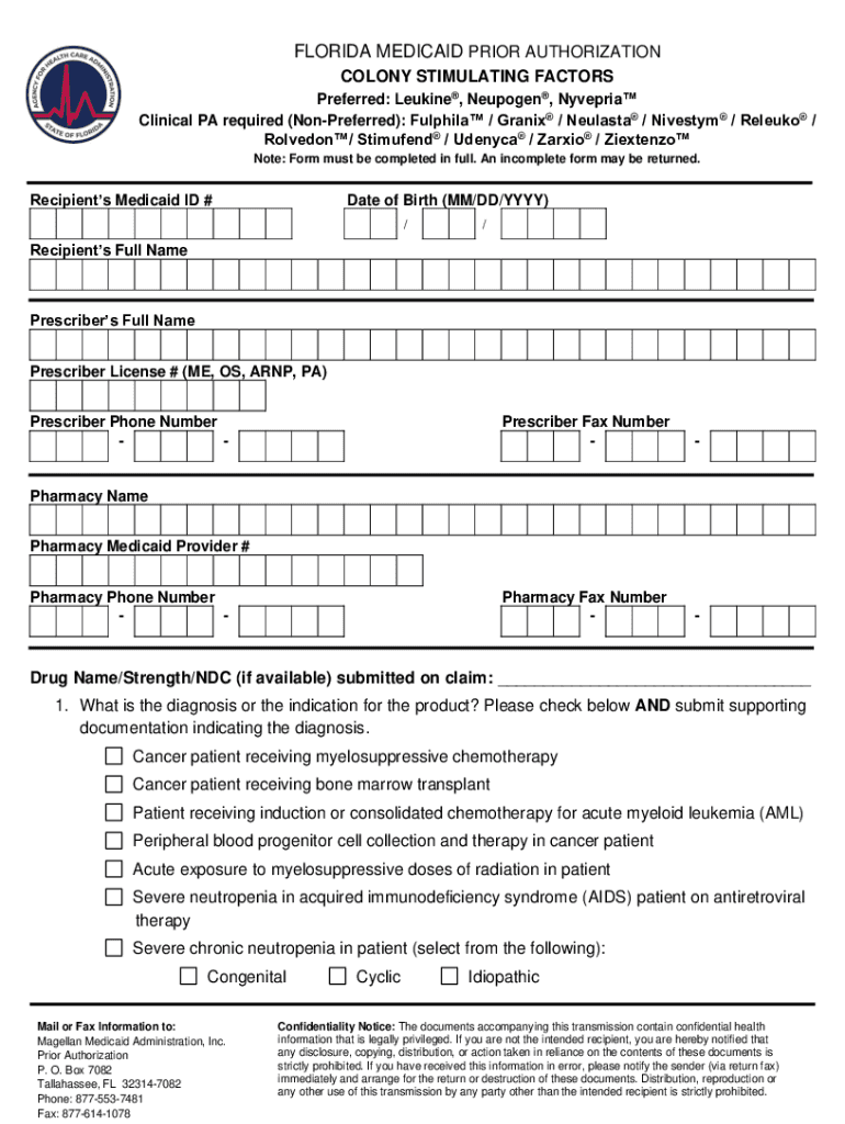 Fillable Online Pharmacy Prior Authorization Colony Stimulating Factor ( ... Fax Email Print ...