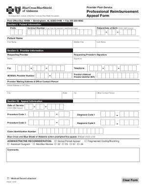 Fillable Online providers bcbsal Provider Post-Service Professional ...