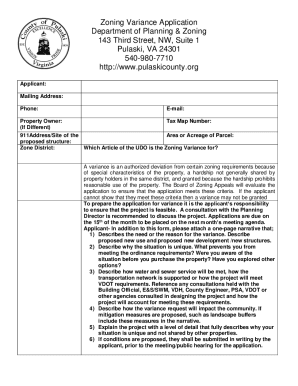 Fillable Online Zoning Variance Application Department of Planning ...