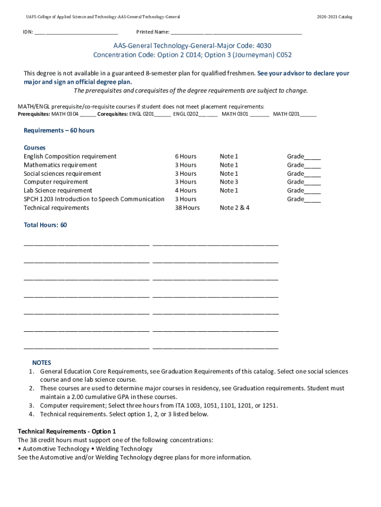 Fillable Online UAFS-College of Applied Science and Technology-AAS ...