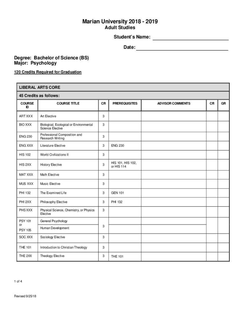 Fillable Online Adult Studies Psychology Major Program Sheet Fax Email ...