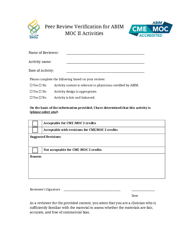 Fillable Online Peer Review Verification for ABIM MOC II Activities Fax ...