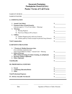 Fillable Online Pastor Terms of Call Form Fax Email Print - pdfFiller