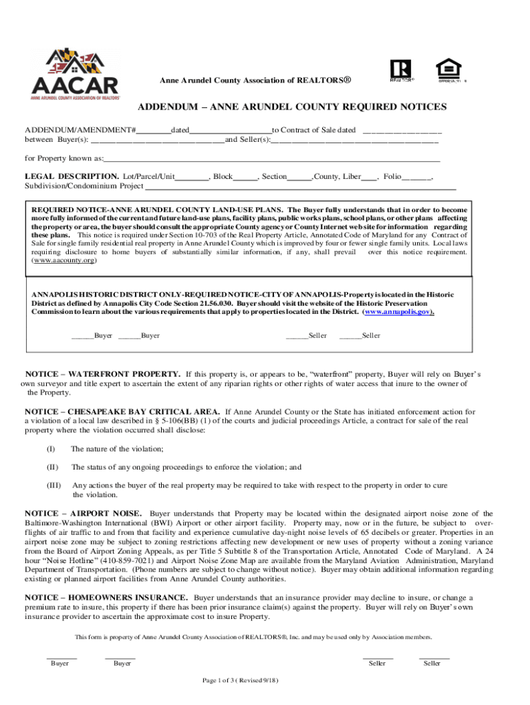 Fillable Online Anne Arundel County Addendum - Fill Online, Printable ...