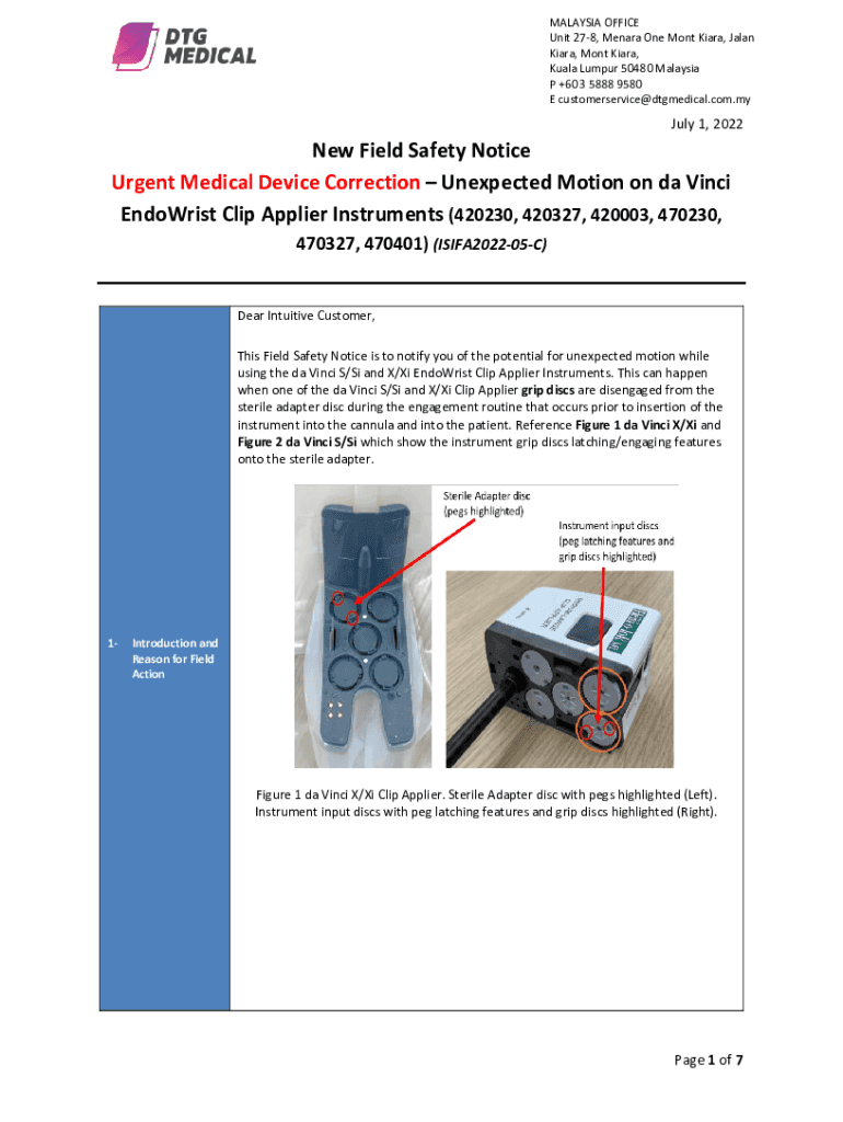 Fillable Online New Field Safety Notice Urgent Medical Device ...