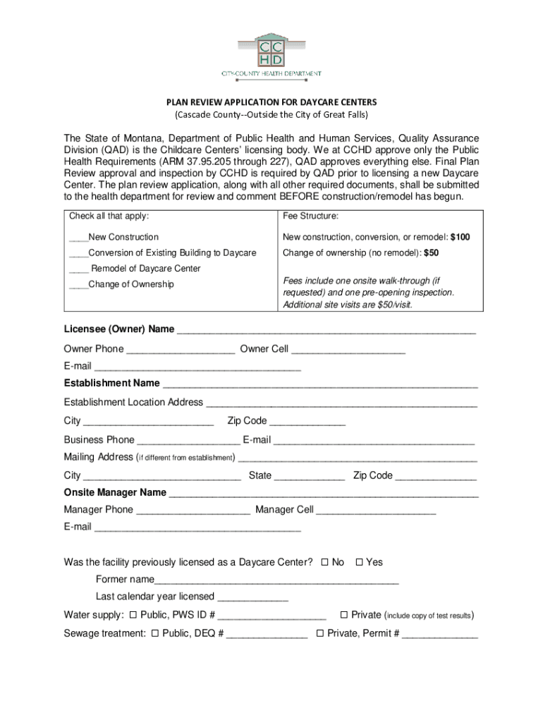 Fillable Online PLAN REVIEW APPLICATION FOR DAYCARE CENTERS ... Fax Email Print - pdfFiller