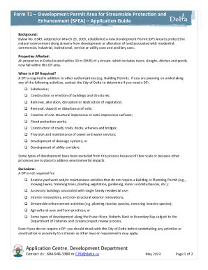Fillable Online Form T1 Development Permit Area for Streamside ...