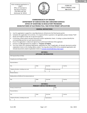 Fillable Online form 305 vdacs finance code 988-02199 - Virginia.gov Fax Email Print - pdfFiller