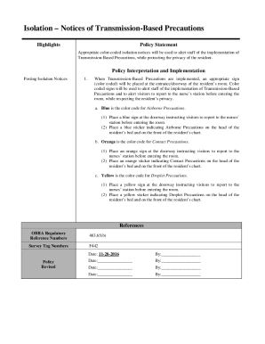Fillable Online Isolation, Notices of Transmission-Based Precautions ...