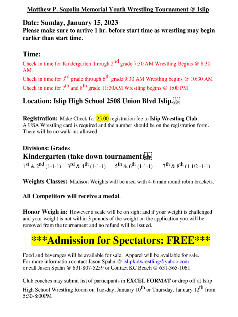 Fillable Online Razor Wrestling Club - Matthew P. Sapolin Memorial ...