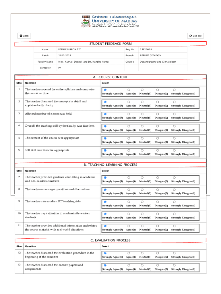 Fillable Online student feedback form Fax Email Print - pdfFiller