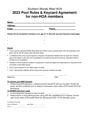 Fillable Online Pool Rules & Keycard Agreement Fax Email Print - pdfFiller