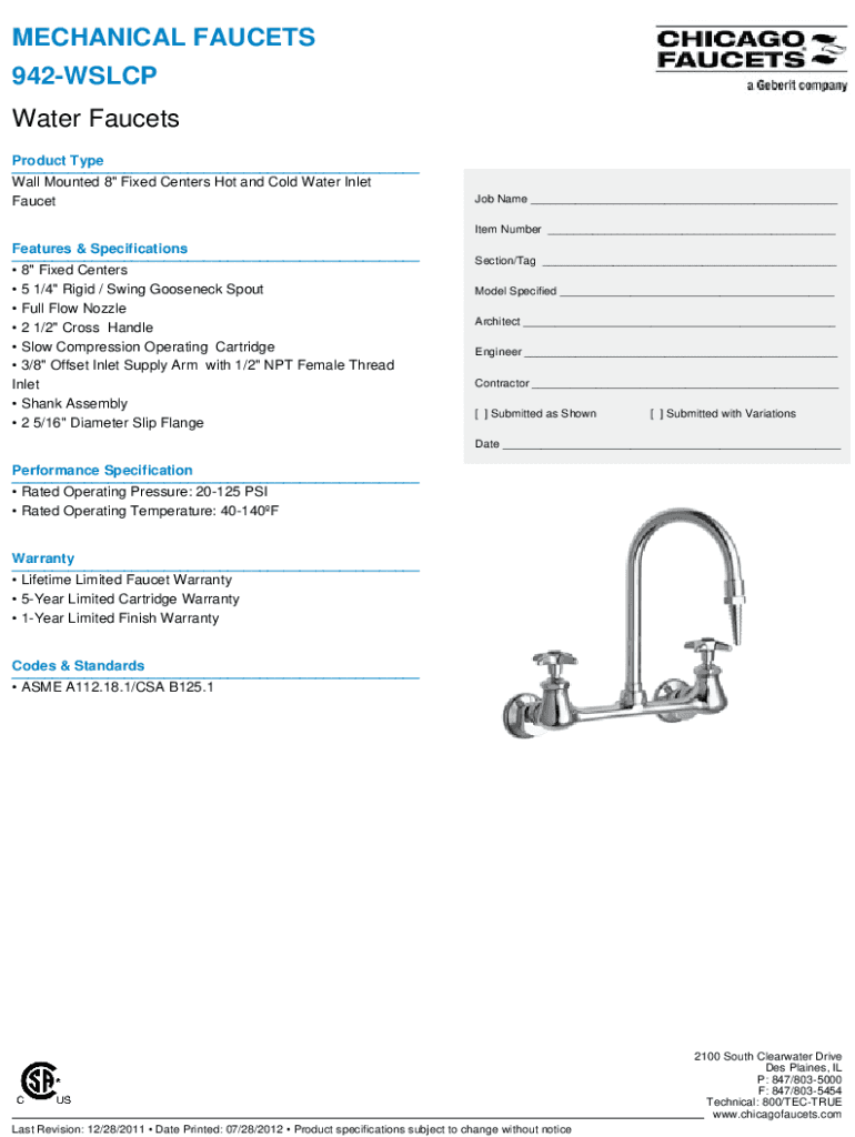 Fillable Online Chicago Faucet Laboratory Faucets - Kully Supply Fax ...