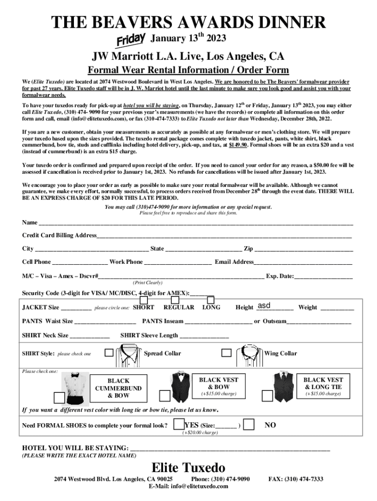 Fillable Online Join Us for the 65th Anuual Golden Beaver Awards Dinner ...