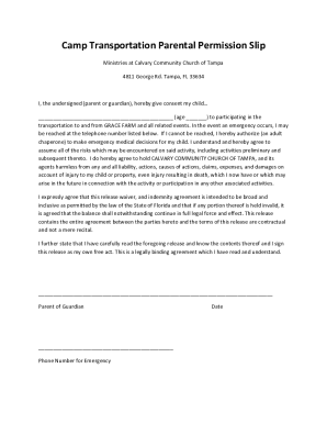 Fillable Online Camp Transportation Parental Permission Slip Fax Email ...