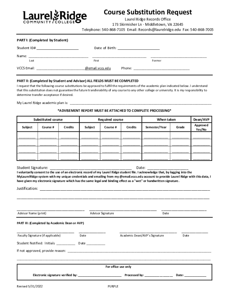 Fillable Online Fillable Online lfcc Course Substitution Request - Lord ... Fax Email Print ...