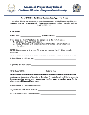 Fillable Online Non-CPS Student Event Attendee Approval Form Fax Email ...
