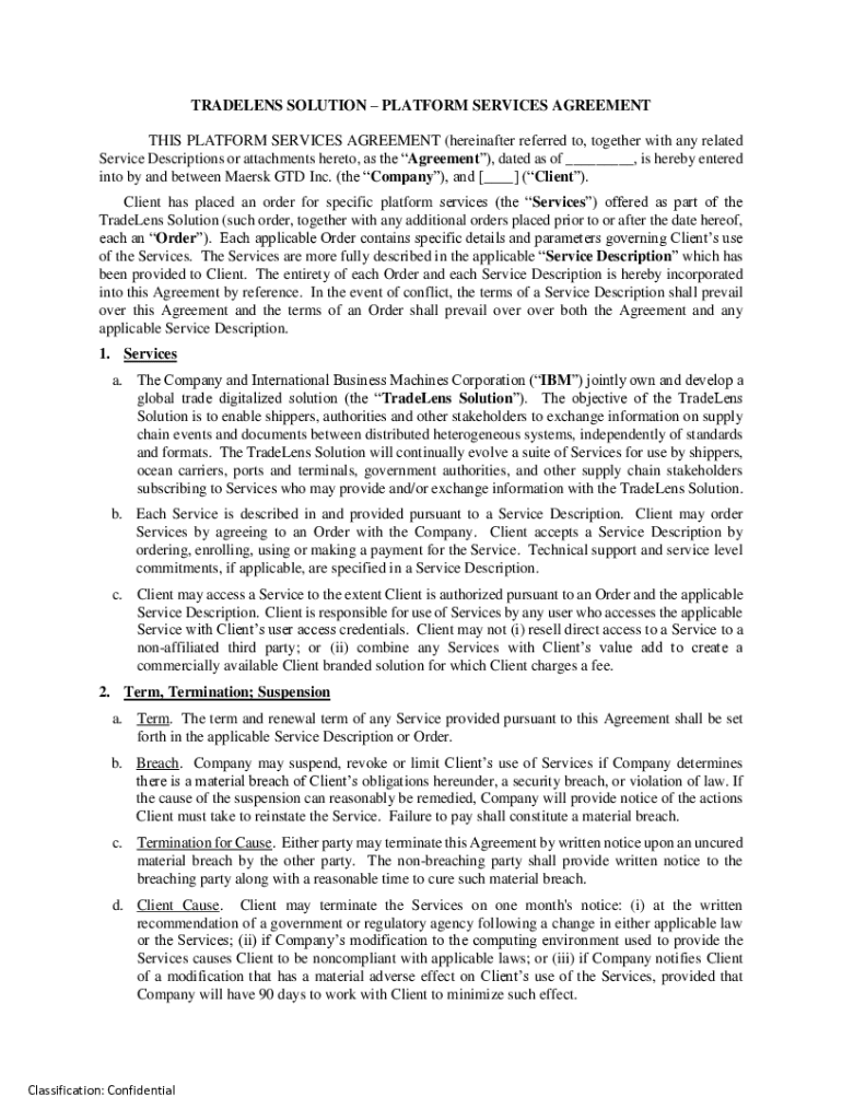 Fillable Online tradelens solutionplatform services agreement Fax Email Print - pdfFiller
