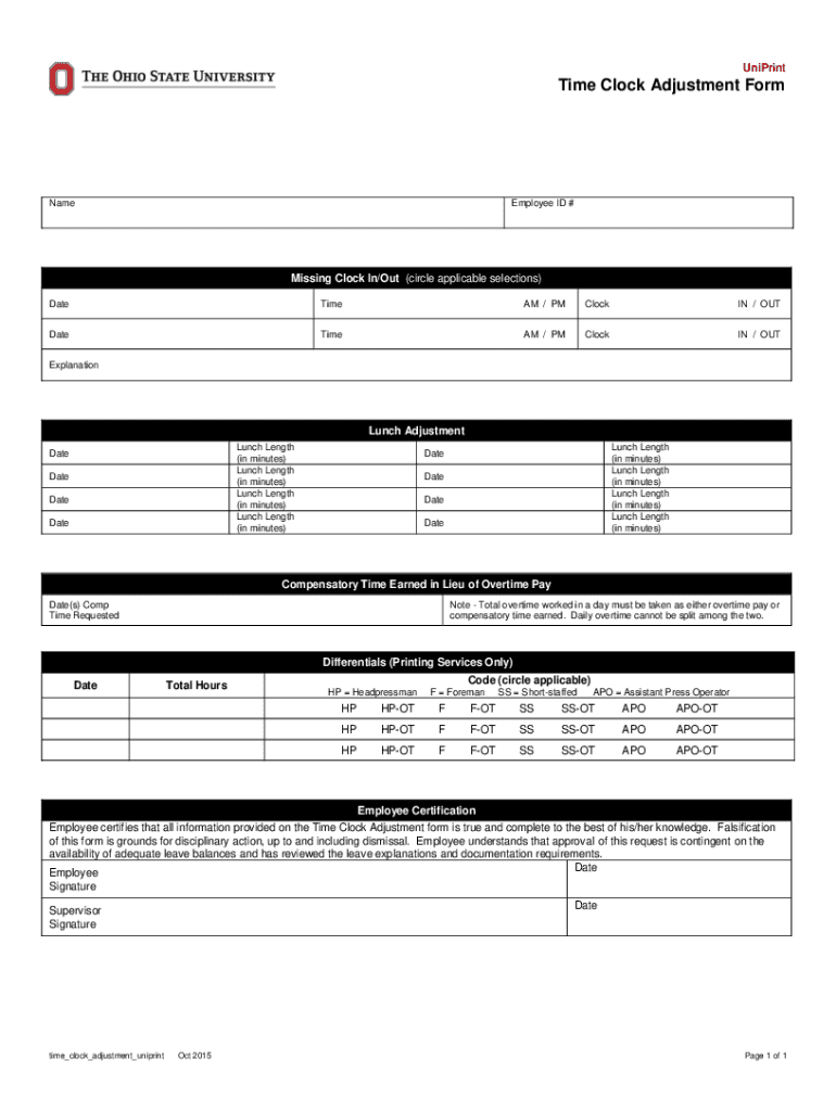 Fillable Online Time Clock Adjustment Form Template Fax Email Print - pdfFiller