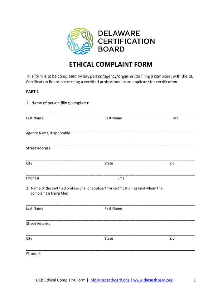 Fillable Online Ethical Complaint Form Fax Email Print - pdfFiller