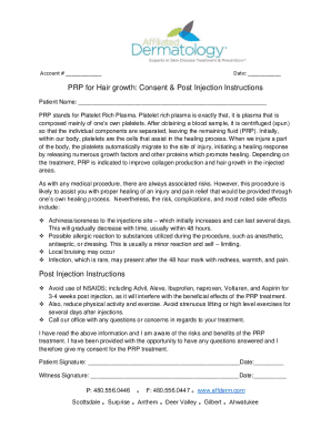Fillable Online PRP for Hair growth: Consent & Post Injection ...