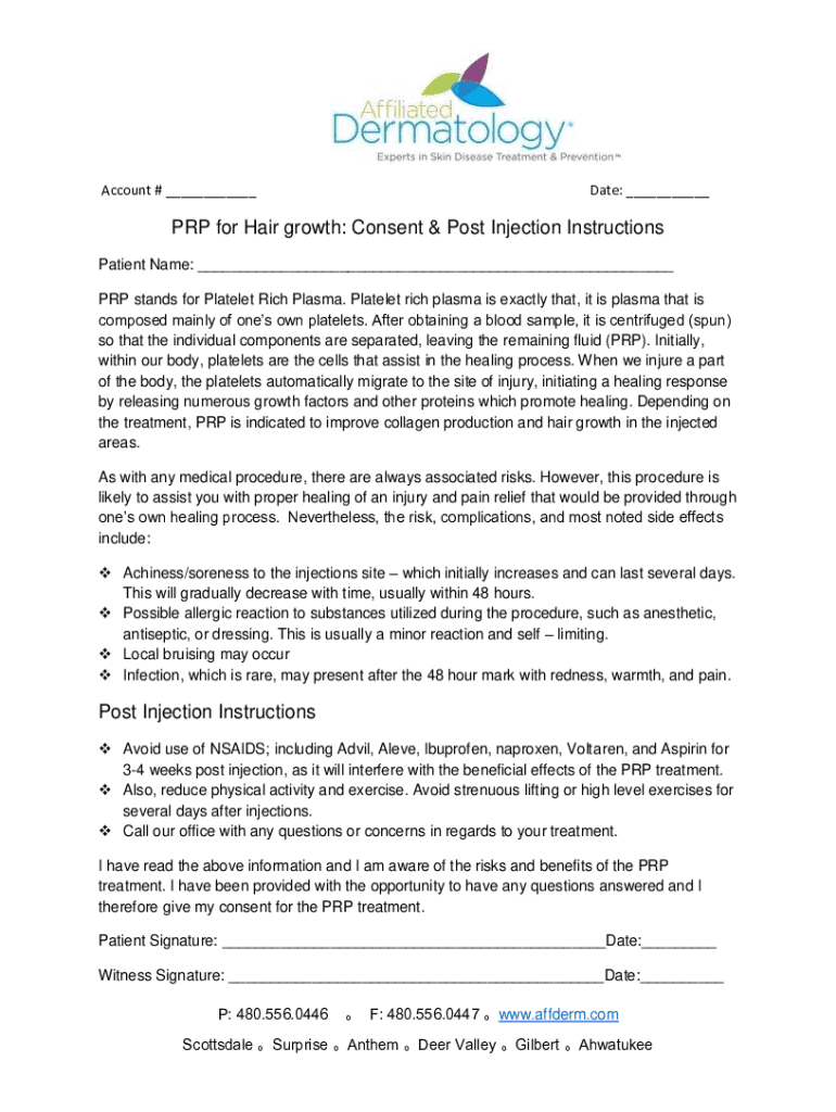 Fillable Online PRP for Hair growth: Consent & Post Injection ...