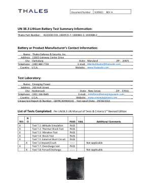 Fillable Online Lithium battery test summary - Product Documentation ...