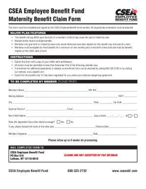 Fillable Online CSEA Employee Benefit Fund Maternity Benefit Claim Form ...