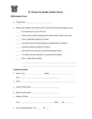 Fillable Online St. Thomas the Apostle Catholic Church OCIA Inquiry ...