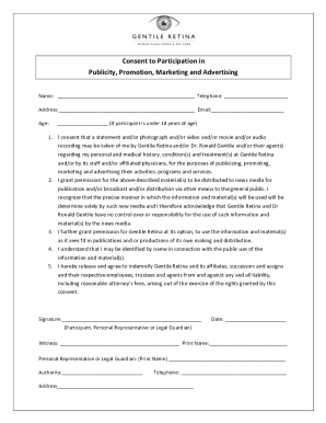 Fillable Online Consent Participation in Publicity, Promotion ...